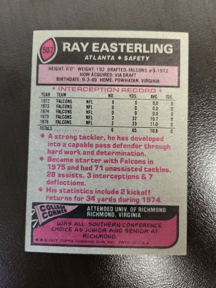 1977 Topps Ray Easterling NRMT card #507 | eBay