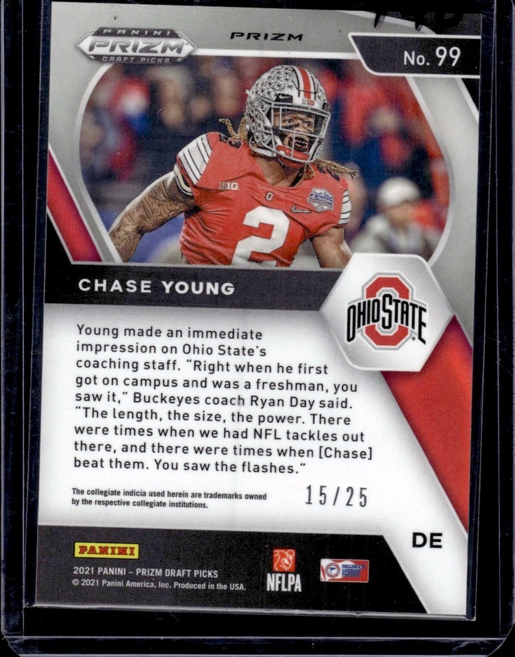 2021 Panini Prizm Draft Picks #99 CHASE YOUNG Purple Pulsar /25 SP OSU ...