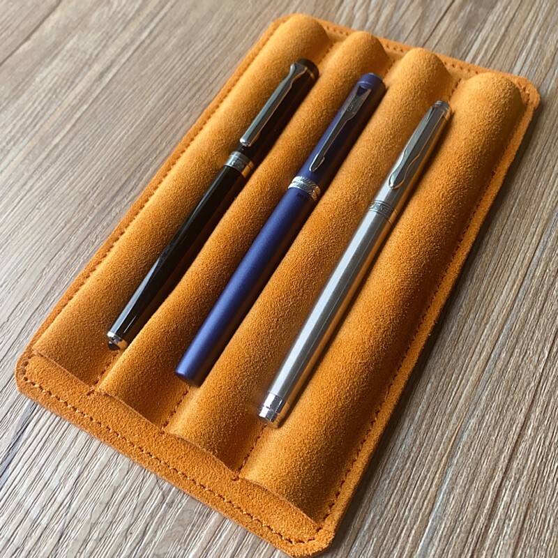 Cowhide 3 Slots Pens Tray Holder Display Pen Stand Desktop Organizer ...