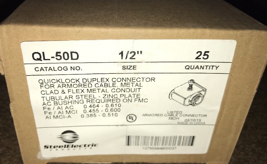Steel Electric Products QL-50D 1/2 Inch Quick Lock Duplex Conduit Connector (25) | eBay