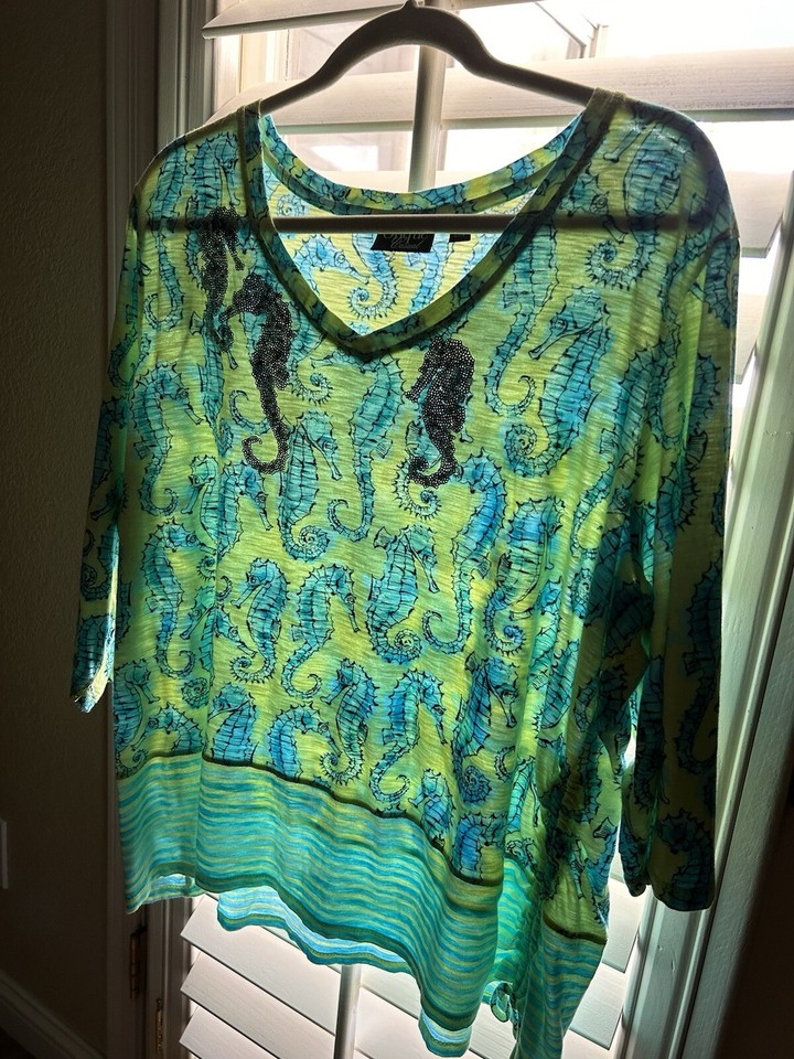 Onque Casuals Womens 2X KNIT TOP 3/4 Sleeves Sea Horses Sequins | eBay