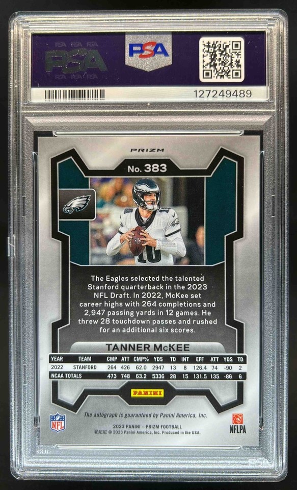 2023 Prizm Tanner McKee Auto RC Silver Rookie #383 Eagles PSA 8 | eBay