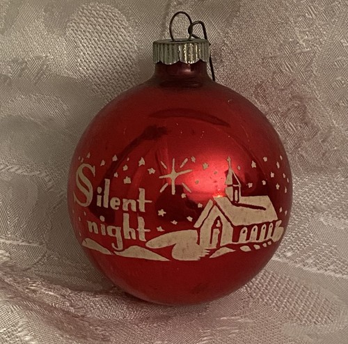 Vintage Shiny Brite Silent Night Red Glass Christmas Ornament Stenciled ...