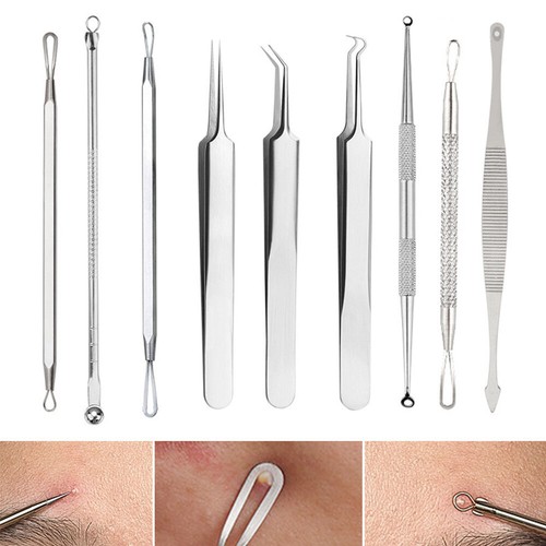 9pcs Clip Popper Tweezers Acne Remover Extractor Blackhead Pimple ...