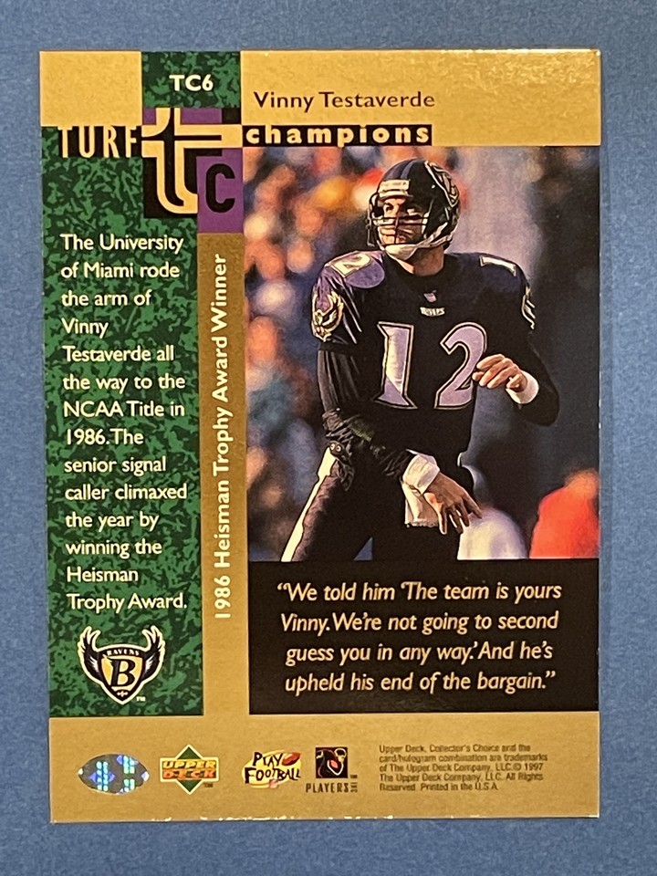Vinny Testaverde 1997 Upper Deck Collector's Choice Turf Champions #TC6 ...