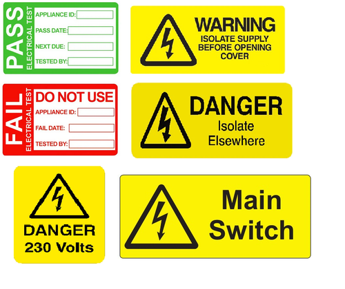 Electrical Warning Stickers Danger 110V 230V 400V 440V Pass & Fail ...
