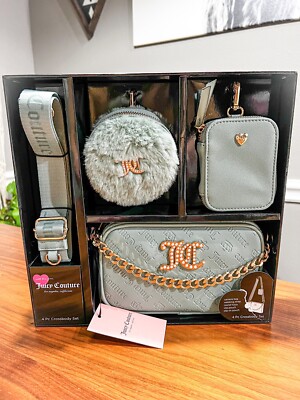 Juicy Couture Cool Blue Box Set Crossbody Camera Bag Pouch Fuzzy Coin ...