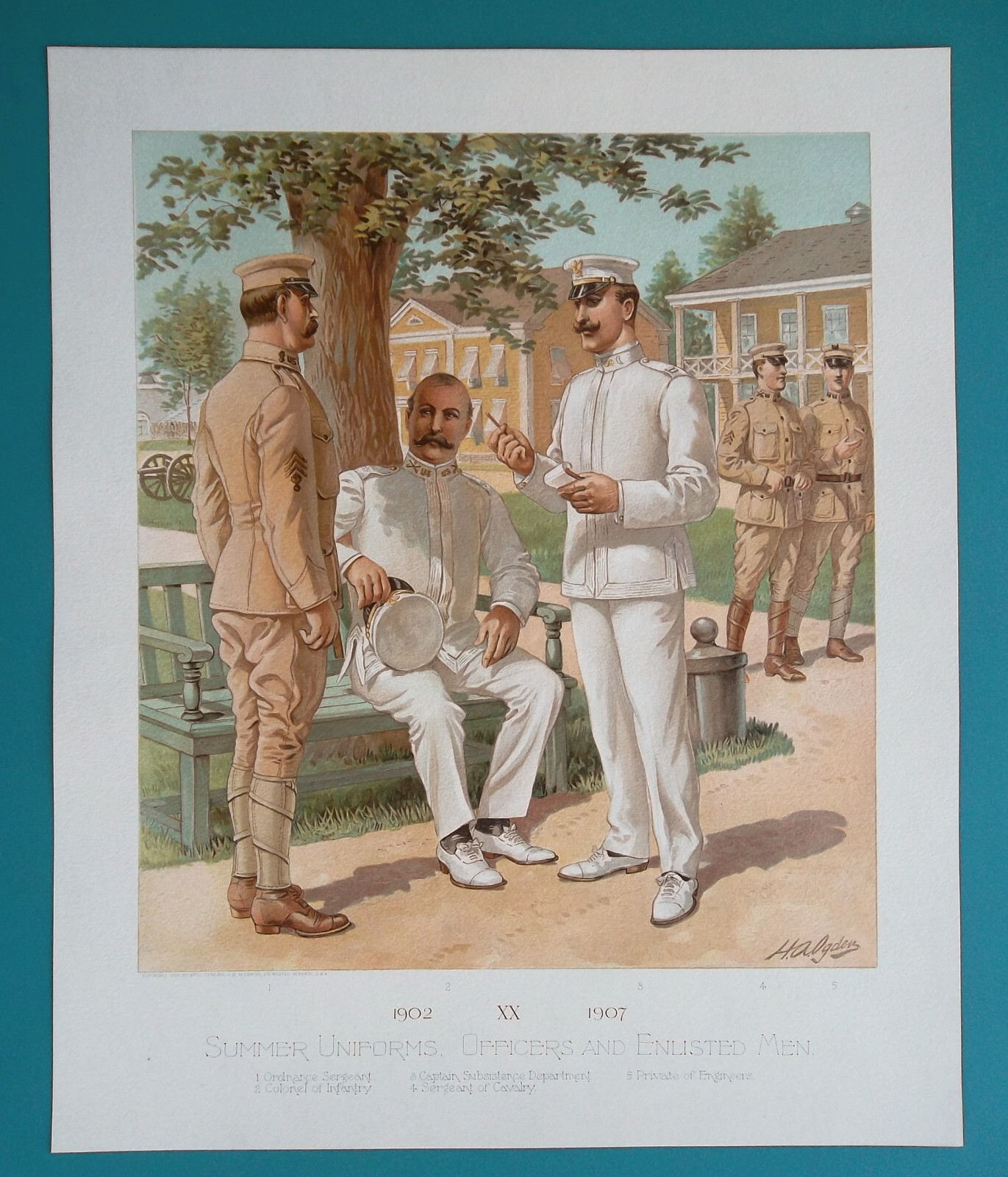 US ARMY Summer Uniforms Infantry Cavalry Ordnance - 1908 COLOR Print 14 ...