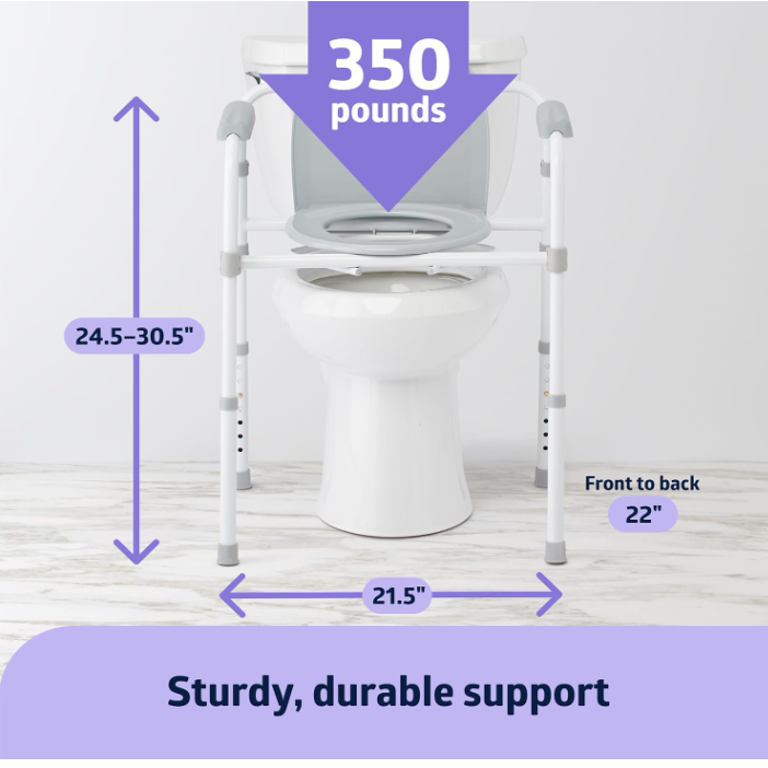 Medline 3-in-1 Steel Bedside Commode Seat Sturdy Folding Frame ...