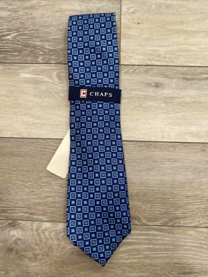 NWT Chaps Blue & Gold Geometric Pattern 100% Silk #739B | eBay