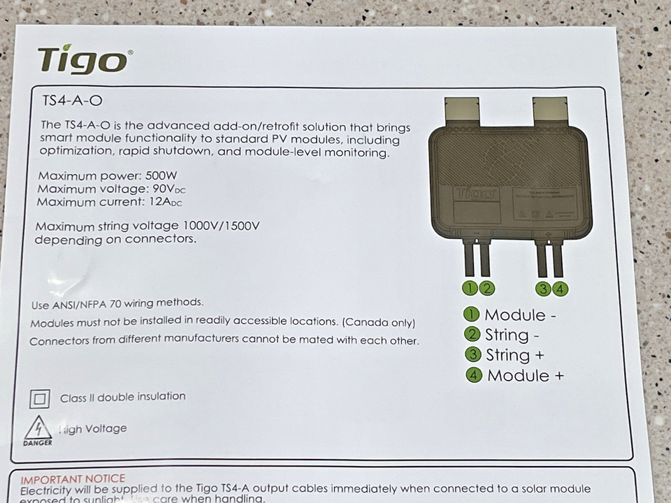 TIGO TS4-A-O 1500VUL/1000VTUV , 451-00252-32 ,1.2M CABLE MC4 Solar ...