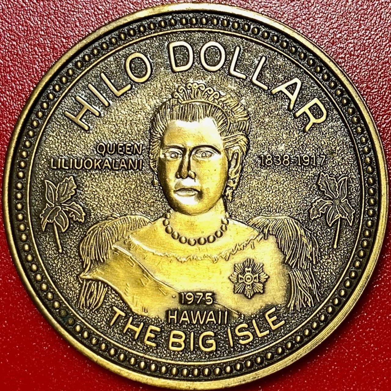 HAWAII 1975 HILO DOLLAR LILIUOKALANI GARDEN VOLCANO ANTIQUE BRONZE ...