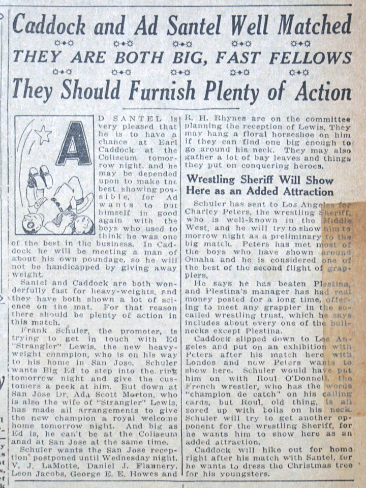 1920 Sports Page - Ohio State Buckeyes, Wrestlers Ad Santel & Earl ...