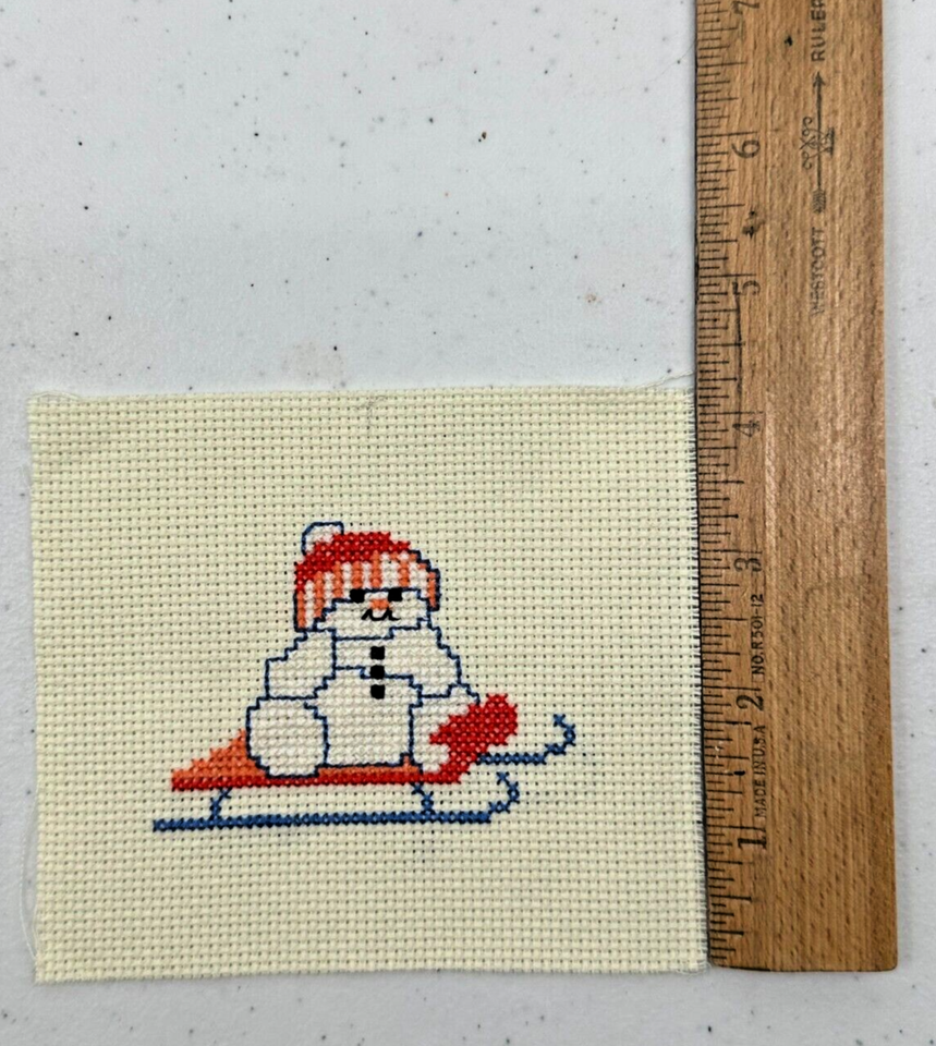 Cross Stitch Whimsical Snowman Riding On His Sled Winter Holiday ...
