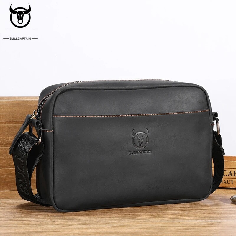 Bullcaptain Leather Men Shoulder Crossbody Bag Retro Travel Business ...