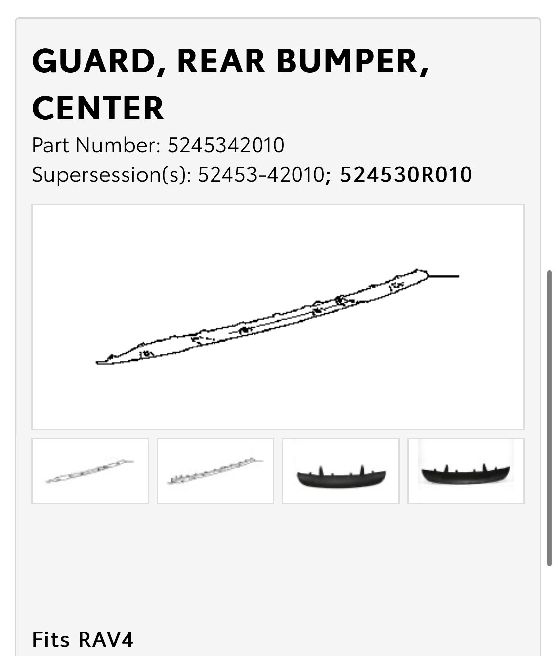 5245342010 Genuine Toyota GUARD, RR BUMPER 52453-42010 OEM 2016-2018 ...