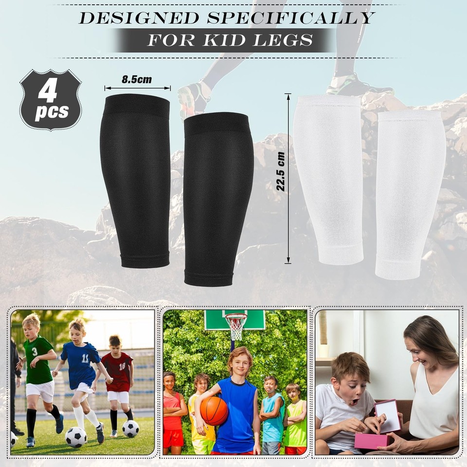 Tarpop 4 Pairs Kid Soccer Calf Sleeves Youth Leg Sleeves for Football ...