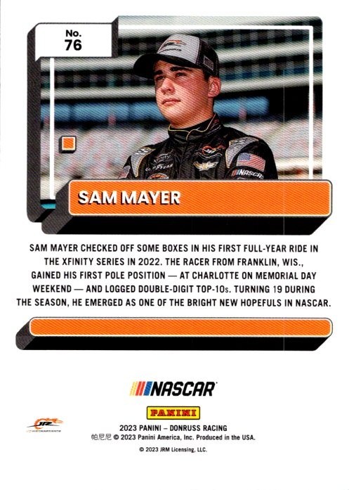 Sam Mayer, 2023 Panini Donruss Racing #76, Green Parallel, Serial # 28/ ...