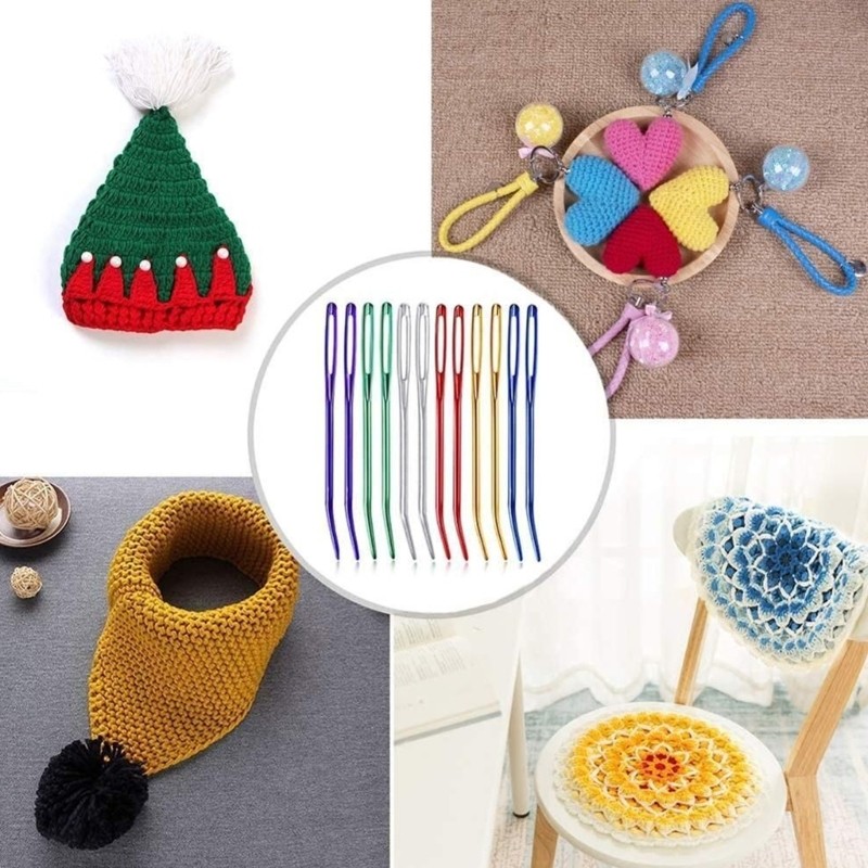 17Pcs Large Eye Sewing Knitting Needle with Case, Bent Tip Tapestry ...