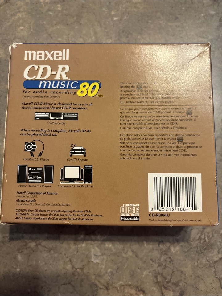 Maxell CD-R Gold Music 80 Min 5-Pack Slimline Jewel Cases New In Sealed ...