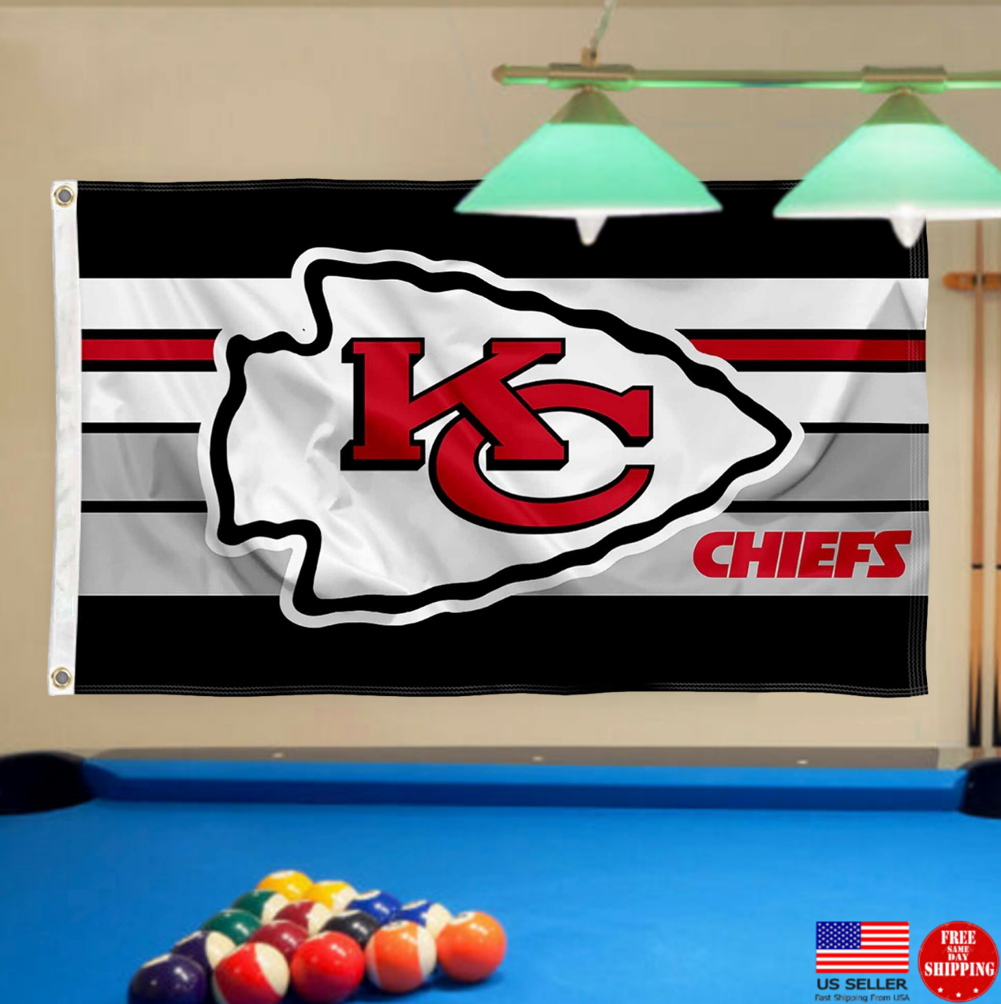 Kansas City Chiefs Stripes Banner 3x5 Flag Man Cave Flags Banners USA ...
