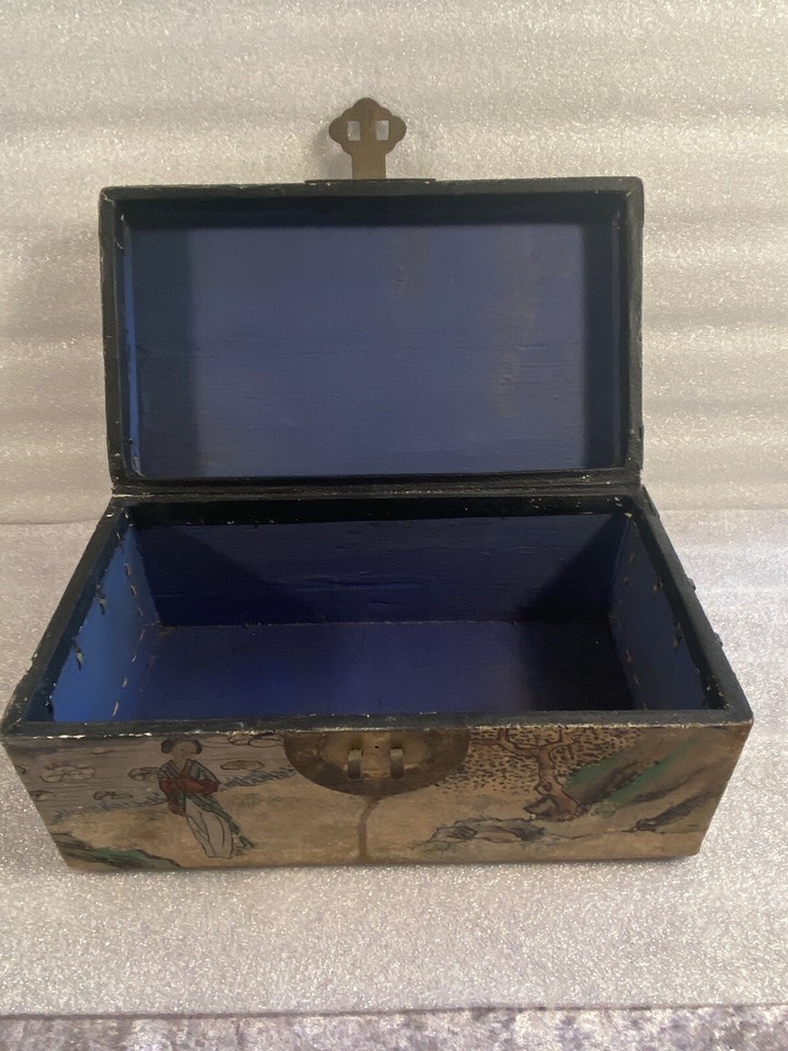 Antique PigSkin Covered Japanese Painted Jewelry/Writers/Casket Box ...