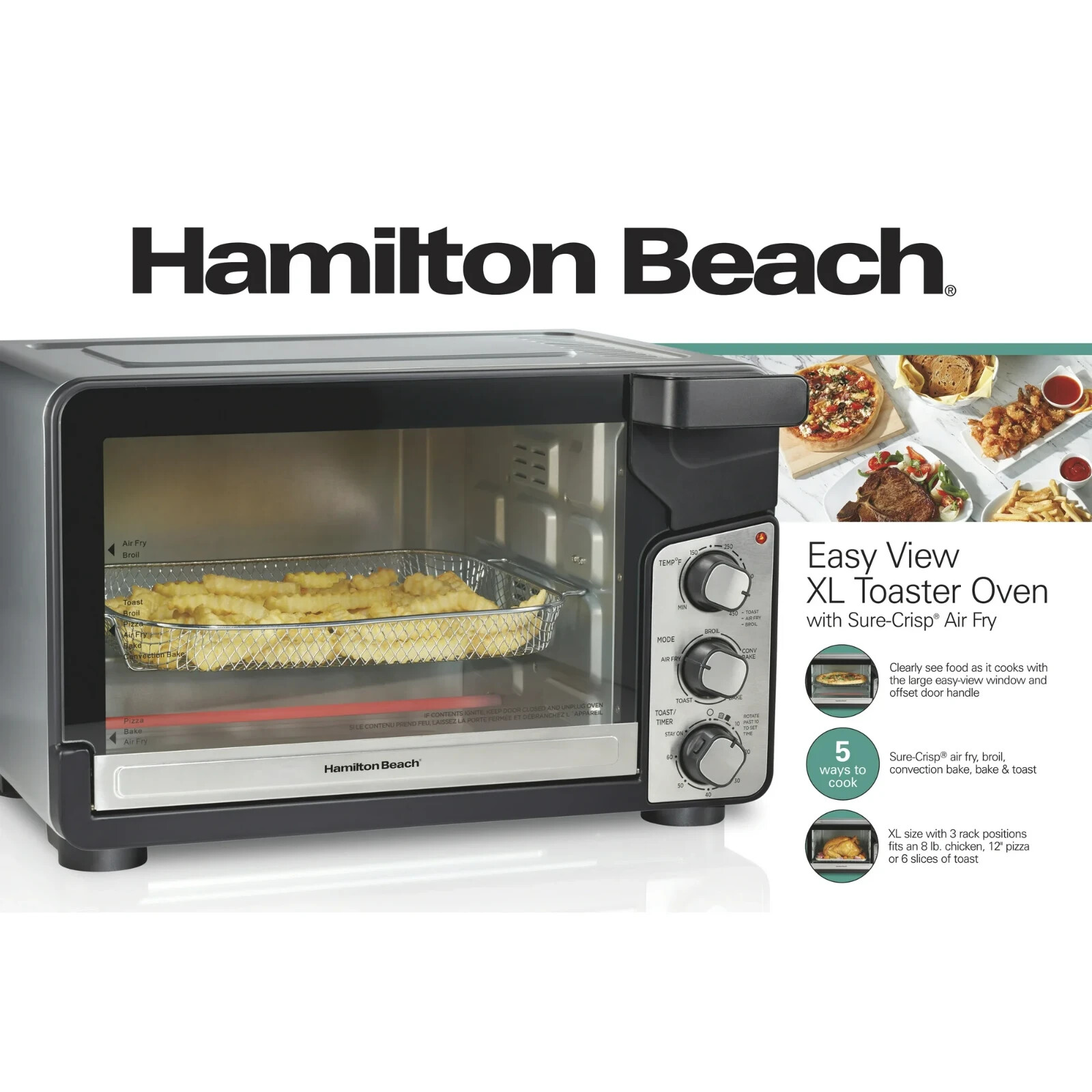 Hamilton Beach Easy View XL Toaster Oven with Sure-Crisp Air Fry, 31460 ...