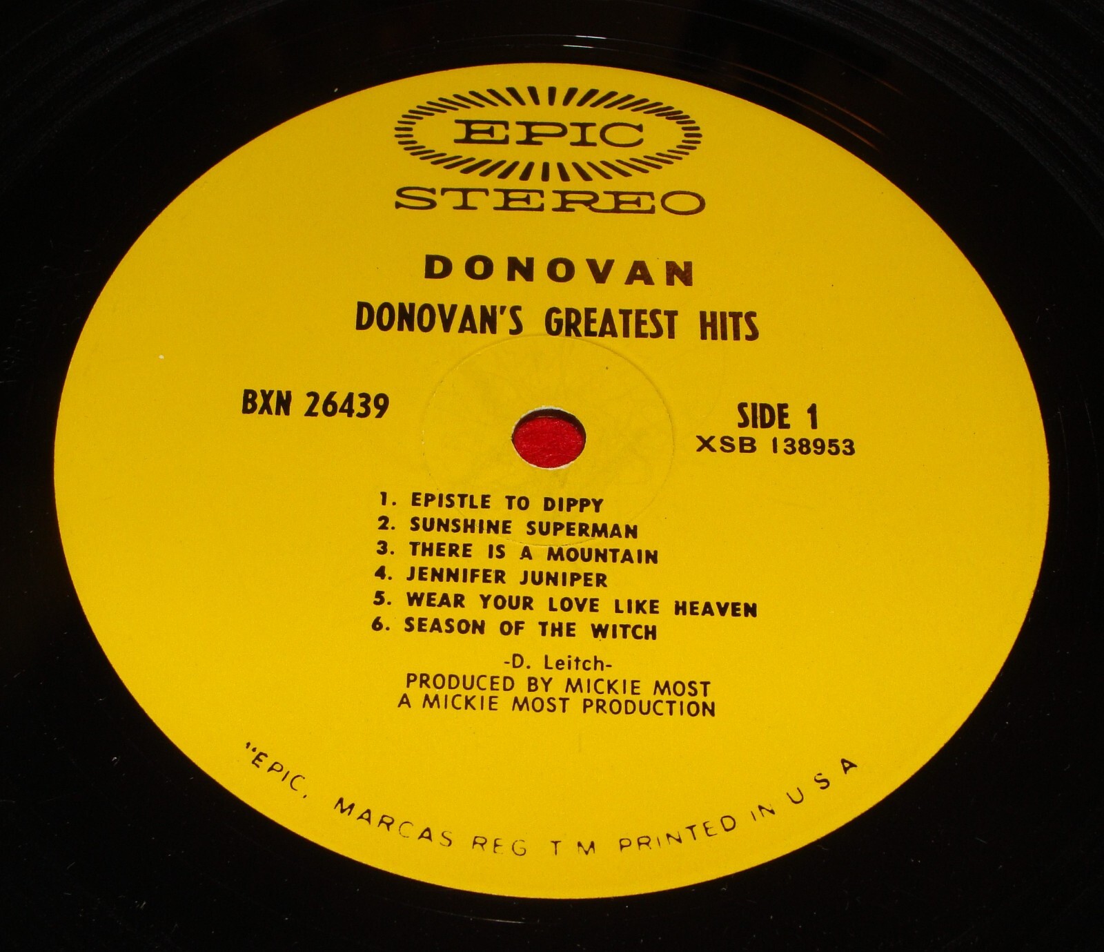 Vintage Rock LP Record Donovan / Donovan's Greatest Hits - Epic BIN ...