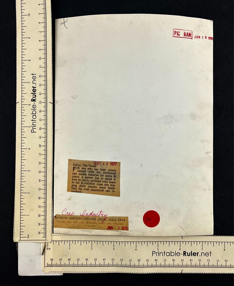 1979 Alaska Fishery Worker Narrow Abdomen Legal Male Crab Vintage Press ...