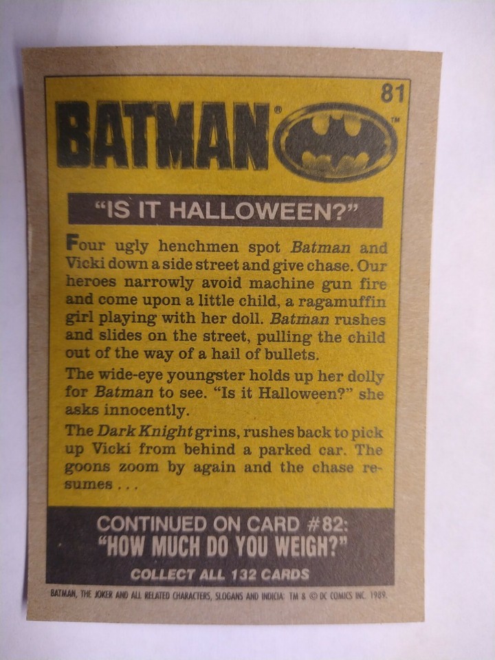 1989 Batman Movie Trading Card #81 Is It Halloween NEW UNCIRCULATED ...