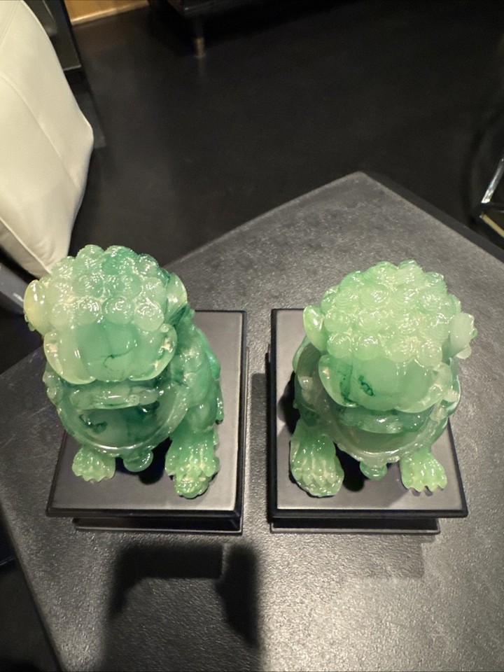Vintage Green Foo Dog Statues Jade Style Guardian Lions Feng Shui ...