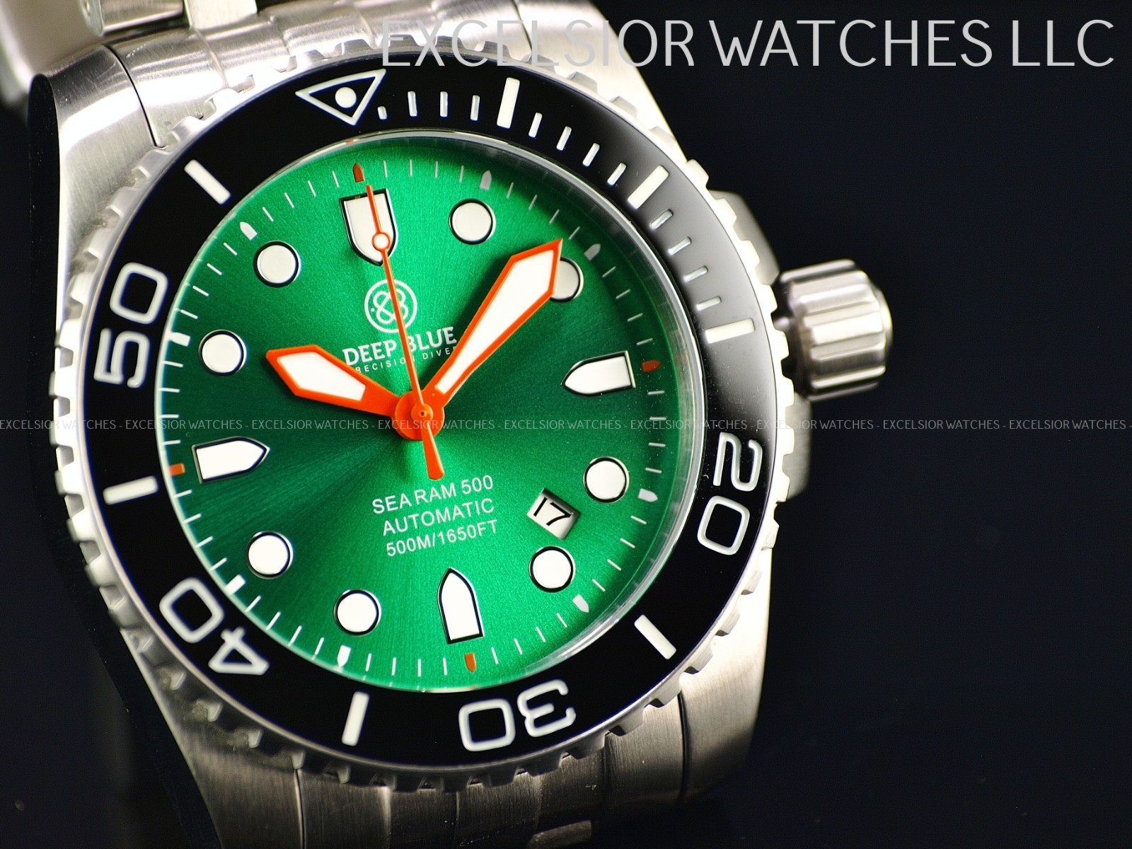 Deep Blue 45mm Men's Sea Ram 500 Automatic Green Dial Sapphire Ceramic ...