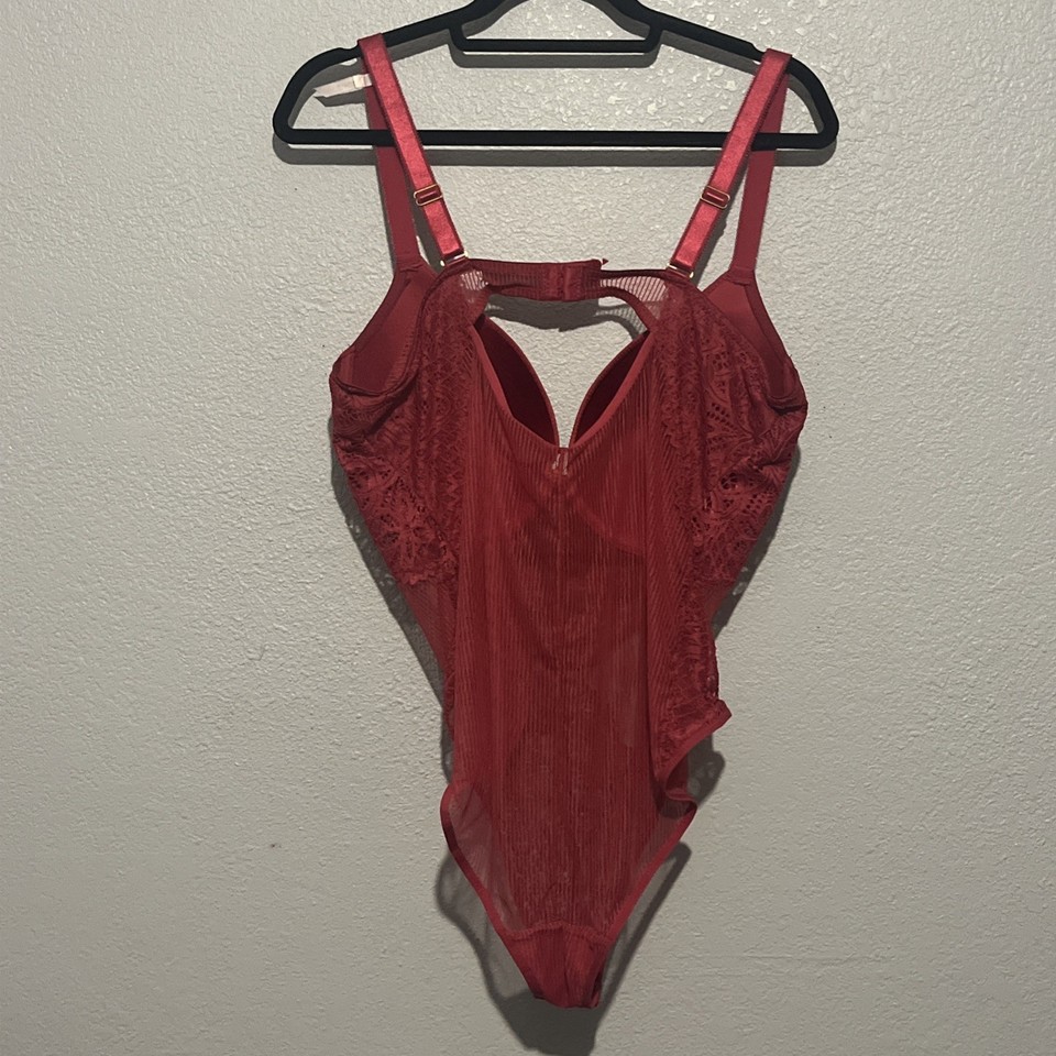 Daisy Fuentes Sexy Mesh & Lace Teddy Underwire Red Bodysuit Babydoll ...