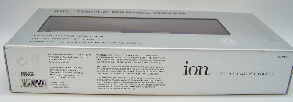Ion Titanium Triple Barrel Waver For All Hair Types-Heats Up To 450 ...
