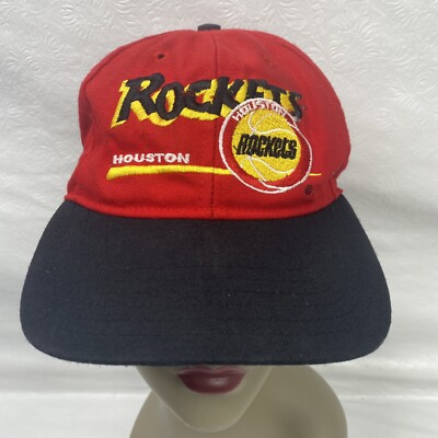 Vtg Houston Rockets NBA Red Black Adjustable Snapback Cap Hat 90s ...