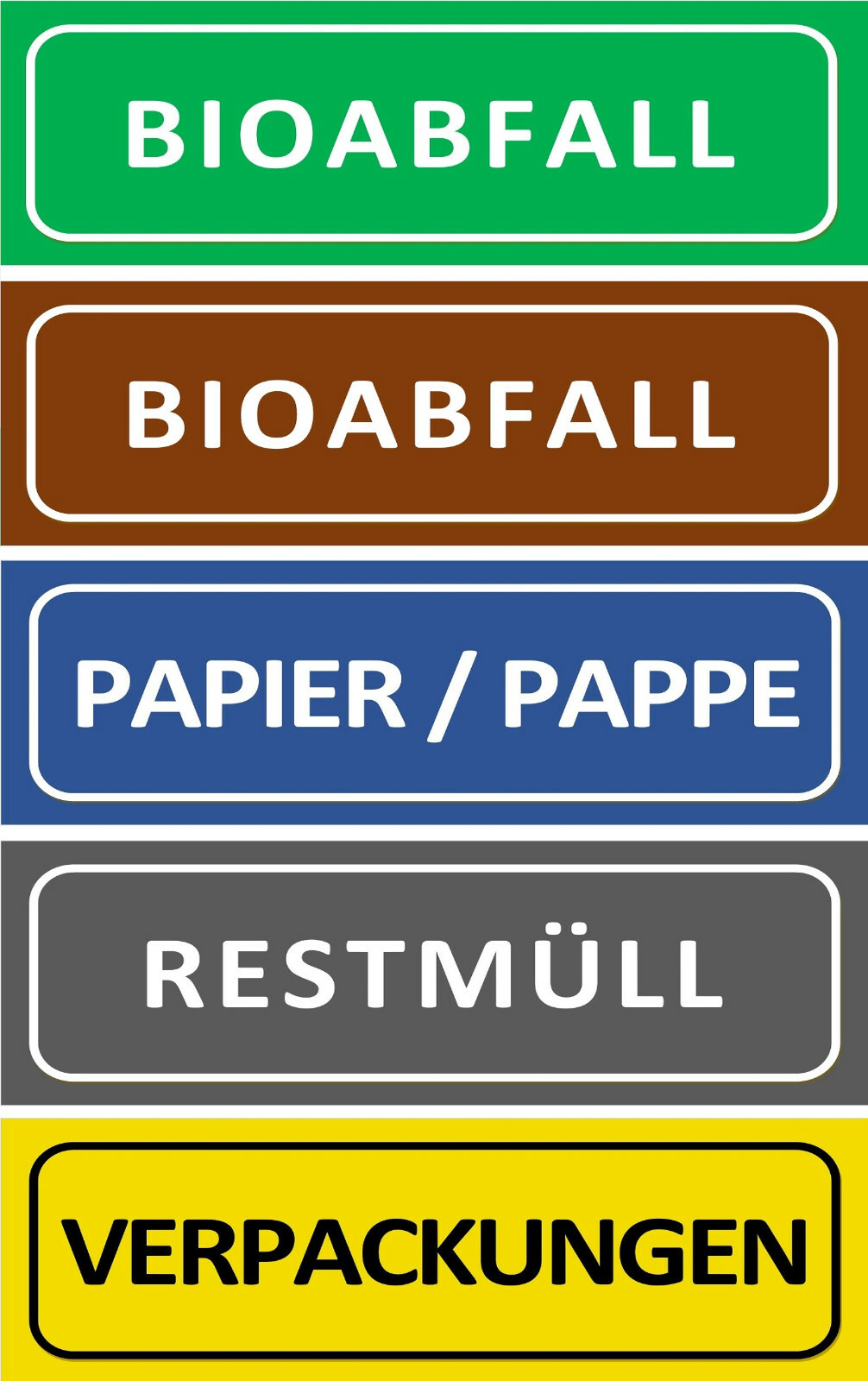 Bioabfall - Papier - Restmüll - Verpackungen - 196x65 Aufkleber ...