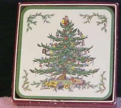 Spode Christmas Tree - Corkboard Coasters ~ ORIGINAL BOX ~ 4" x 4" Set ...