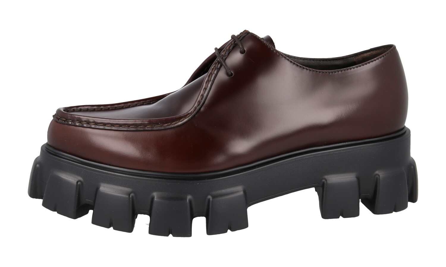 PRADA MONOLITH CHOCOLATE LOAFER LACE-UP SHOES 2EE361 BROWN LEATHER NEW ...