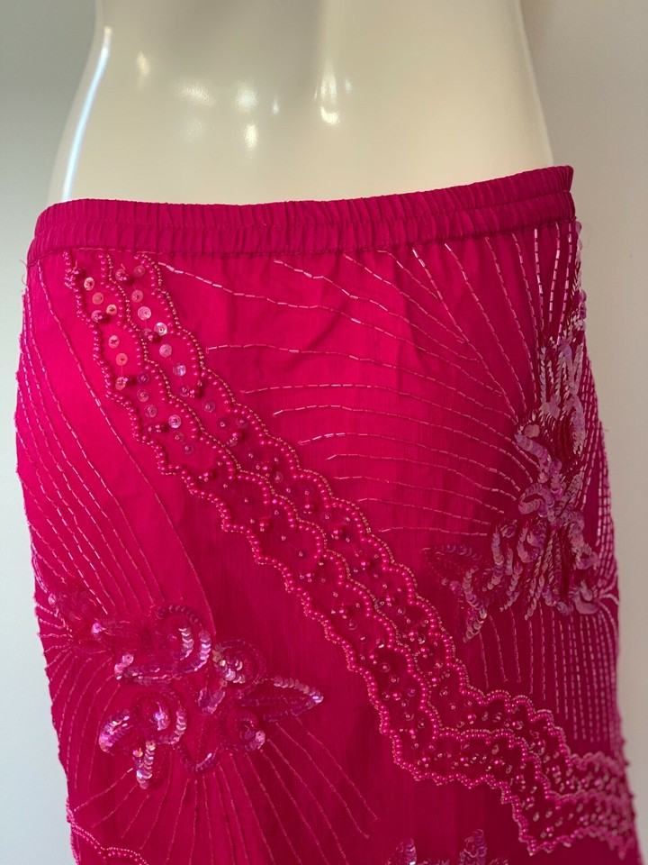 Vintage Hot Pink 100% Silk Beaded Sequined Semi Sheer India Top & Skirt ...