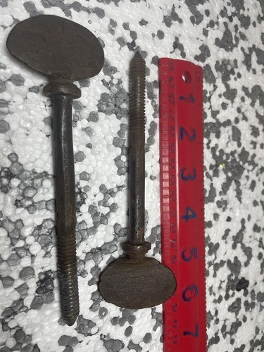 Pair Antique Forged Iron Paddle Screws for Sideboard Connection to Head ...