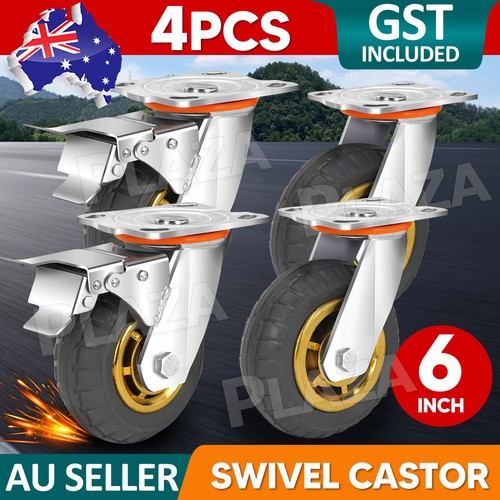 4X 6" / 150mm Heavy Duty Swivel Caster Wheels Castor 1000KG Load 2 with ...
