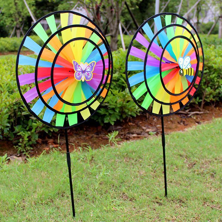 Colorful Rainbow Wheel Windmills Outdoor Decorations Three-layer ...
