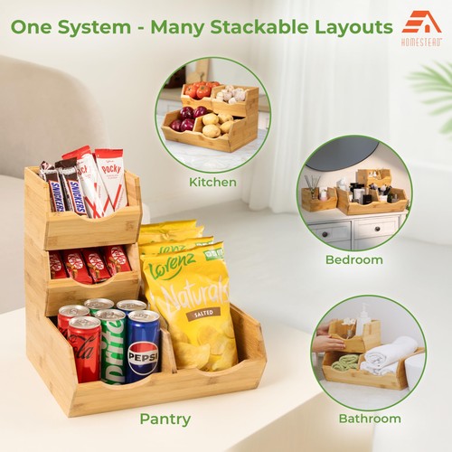 HOMESTEAD Bamboo Pantry Storage Bins, Medium, 3 Pack | eBay