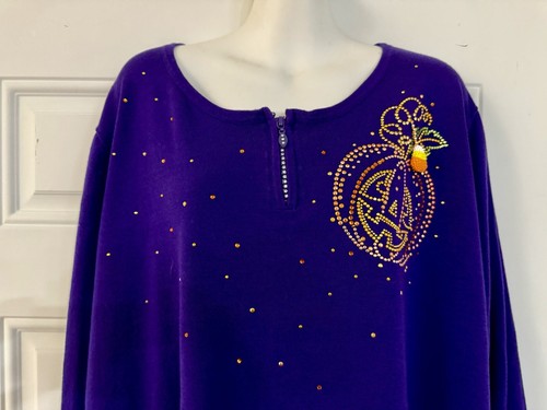 Quacker Factory Sweater Pumpkin Halloween Candy Corn Womens Plus Size ...