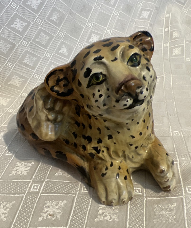 Vintage Ceramic Clay Leopard Jaguar Statue Figurine Sculpture Italy Or ...