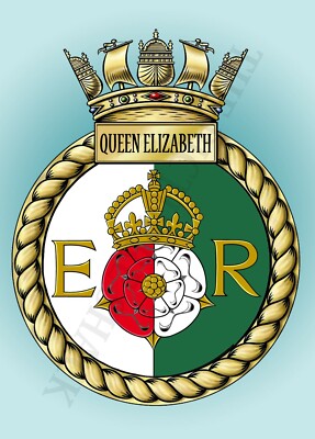 HMS QUEEN ELIZABETH CREST ON A METAL SIGN 5 x 7 INCHES FITS STANDARD ...