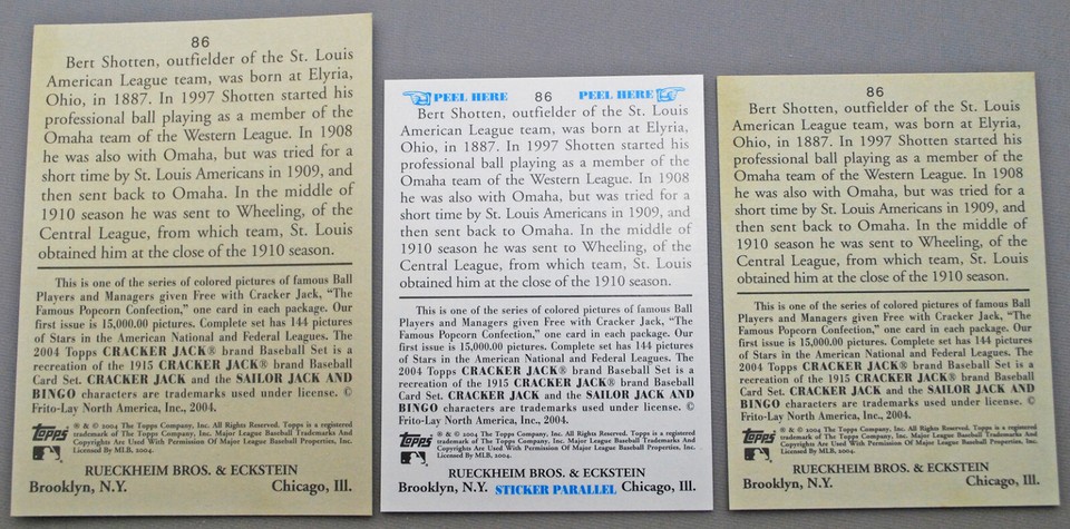 2004 Topps Cracker Jack Burt Shotton Shotten Rookie Base Mini Sticker ...