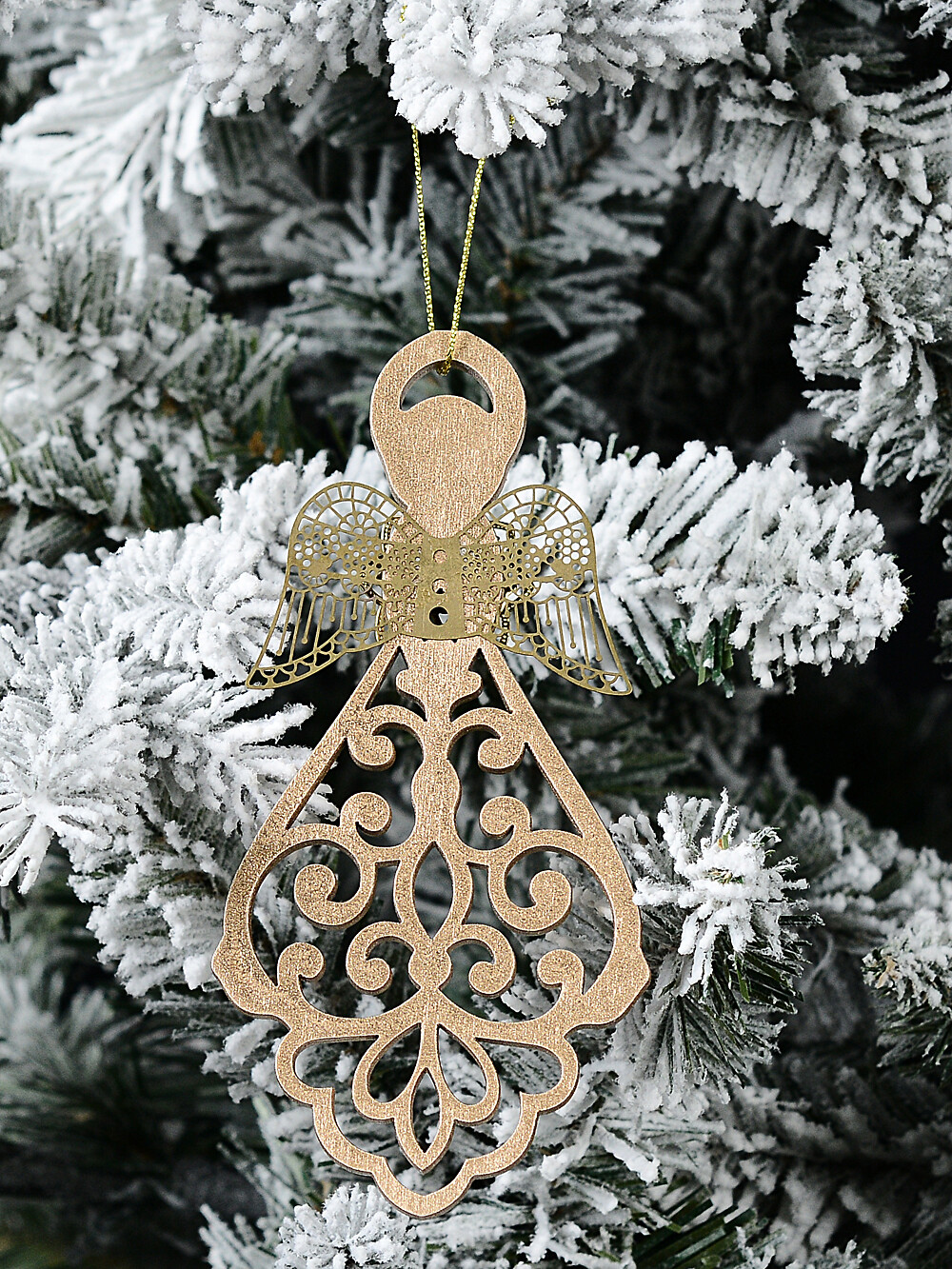 Gold Stylised Angel With Metal Wings Christmas Tree Hanging Decoration ...