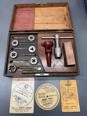 VINTAGE RARE HENRY HANSON HANDY 39PC TAP DIE SET - 3 LEVEL OAK BOX ...