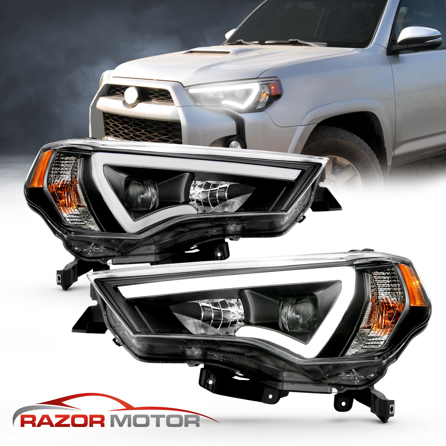 2014-2022 LED Running Light Black Projector Headlights Pair For Toyota ...